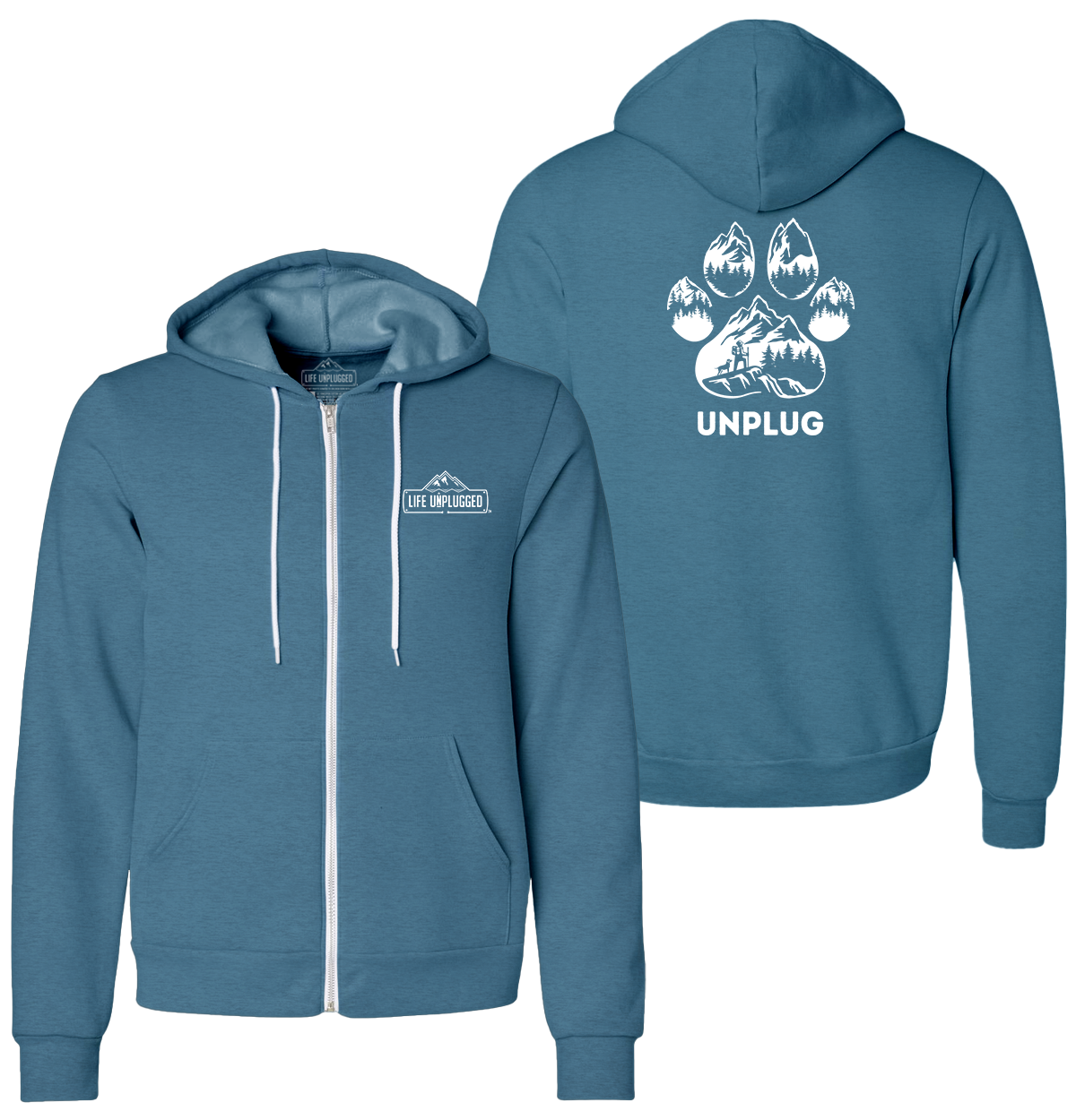 PAW PRINT MOUNTAIN SCENE Supersoft Midweight Zip Up Hoodie – Life Unplugged